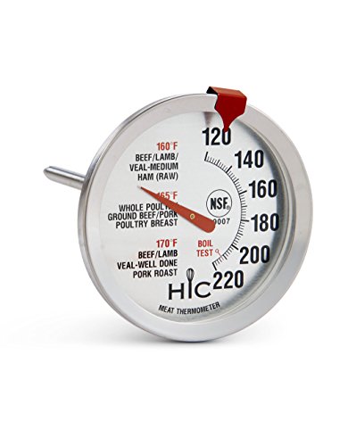 HIC Kitchen Oven Safe Meat Thermometer, Large 2-Inch Easy-Read Face, Durable Stainless Steel Stem, Accurate Temperature Reading, Perfect for Roasting and Grilling