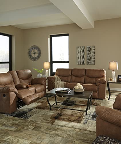 Signature Design by Ashley Boxberg Oversized Faux Leather Manual Double Reclining Loveseat with Center Console, Brown