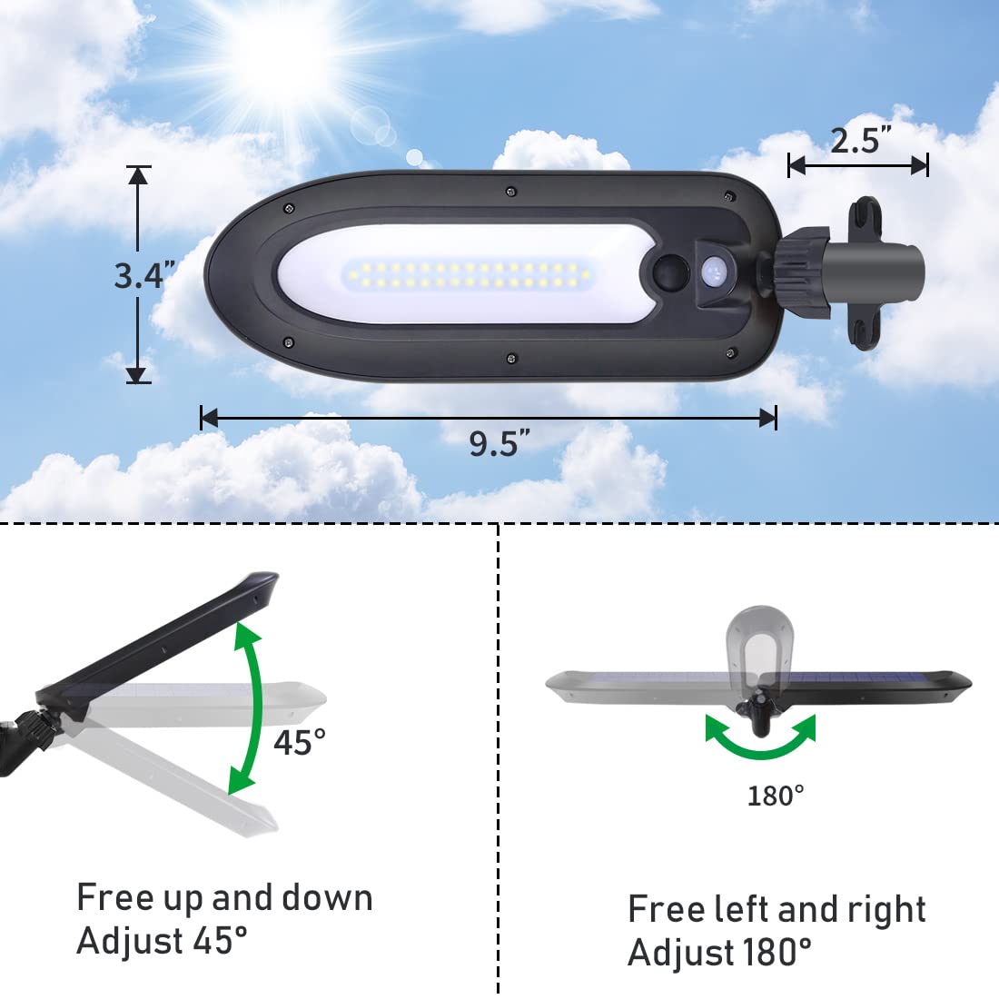 JAMIEWIN Solar Street Lights Outdoor, Solar Motion Sensor Light Solar Wall Lights Outdoor Waterproof Solar Flood Security Light for Gutter Porch Barn Garden Deck Fence Patio Path 2 Pack