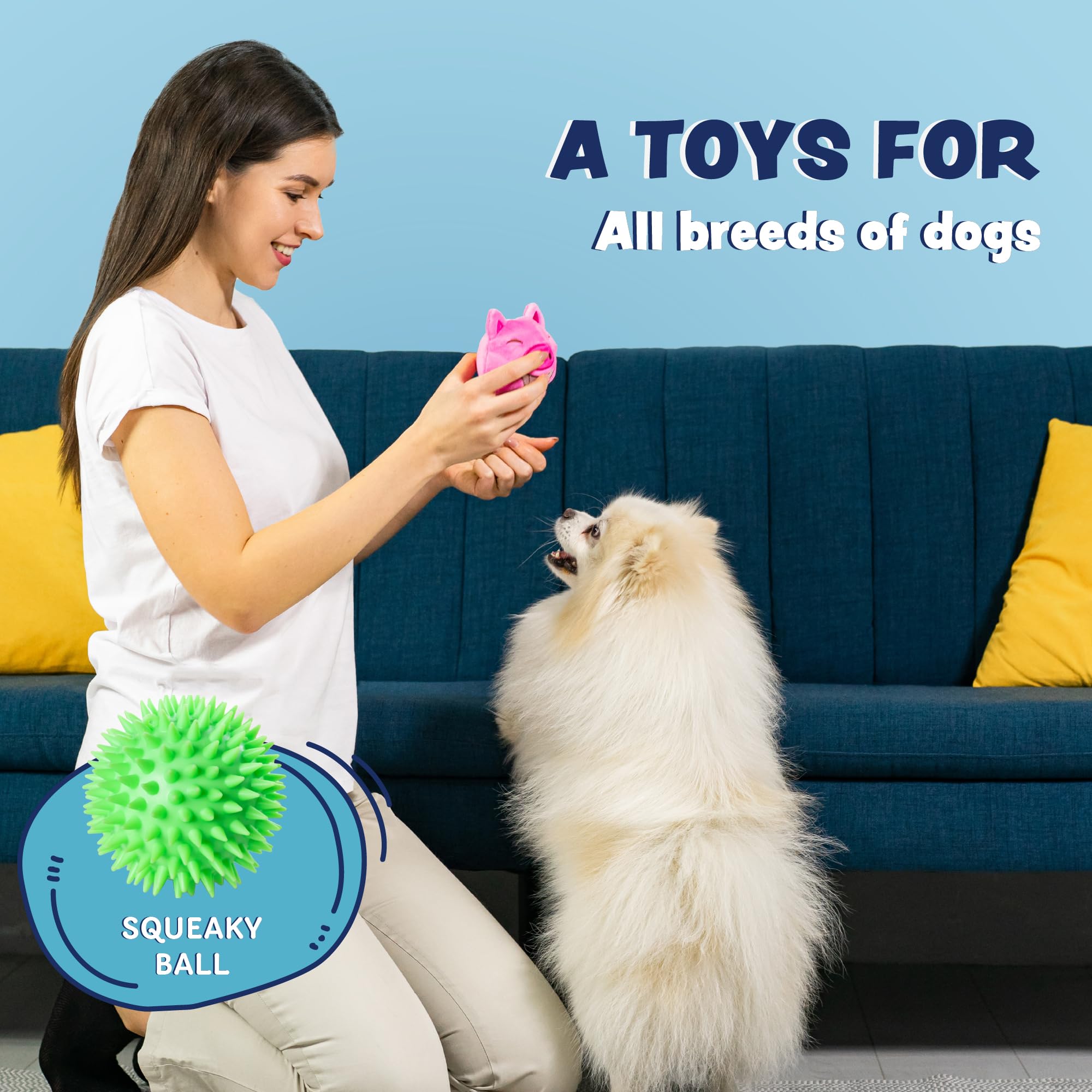 ZENAPOKI Dog Toys for Aggressive Chewers (3in1) - Squeaky and Interactive - for Medium Dogs, Large & Small Breeds - Puppy Teething Chew Toy - Juguetes Perros - Pink