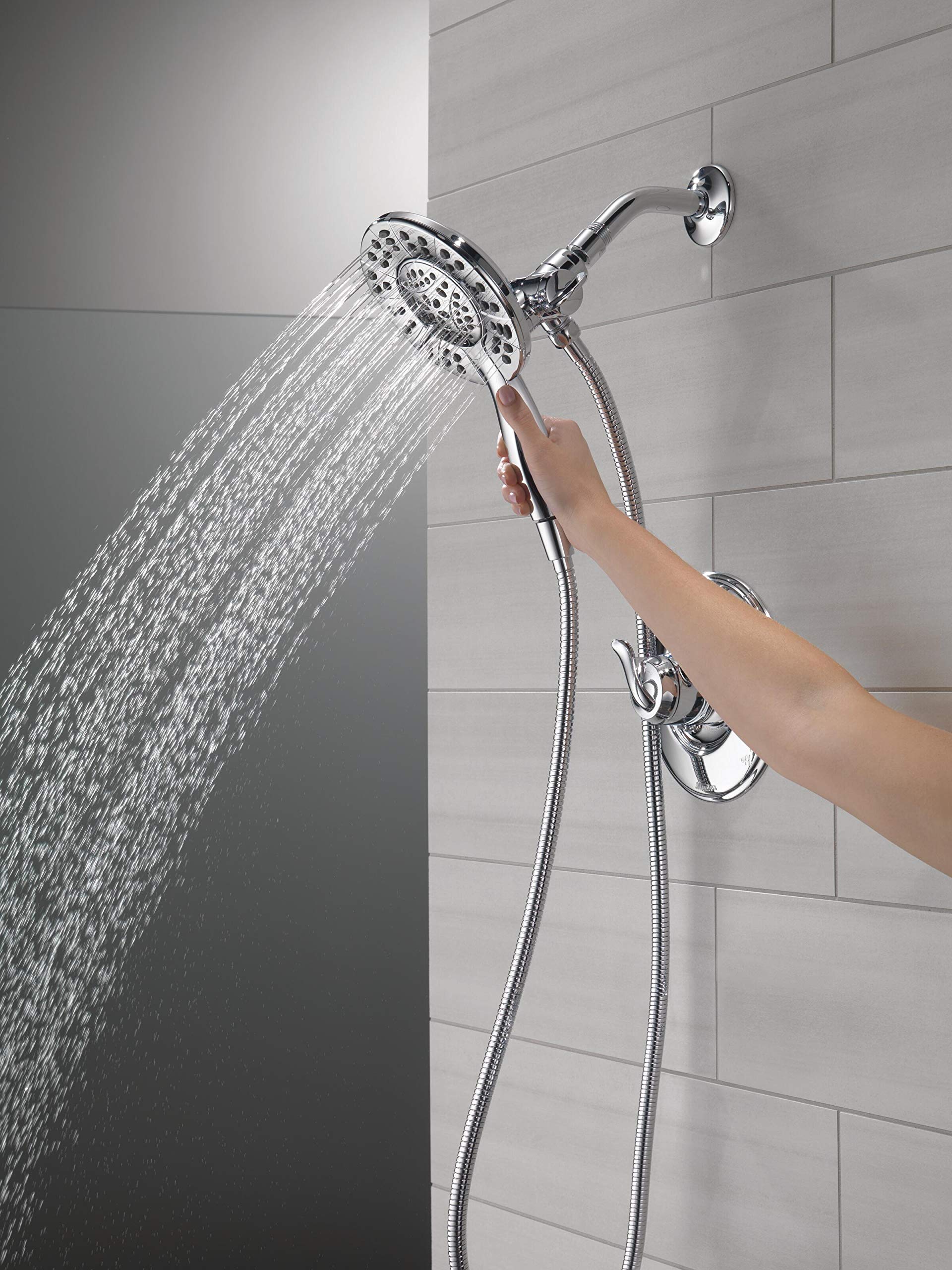 Delta Faucet Linden 17 Series Dual-Function Shower Faucet, Shower Trim Kit with 4-Spray In2ition 2-in-1 Dual Hand Held Shower Head with Hose, Chrome T17294-I (Valve Not Included)