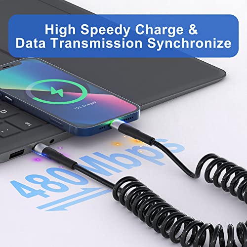 KETAKY Plus Coiled USB C to Lightning Cable MFi Certified & CarPlay Compatible Spring Retractable iPhone Charging Cord 20W PD Fast Charge | Data Sync for iPhone 14|13|12|11 Pro|X|iPad|iPod