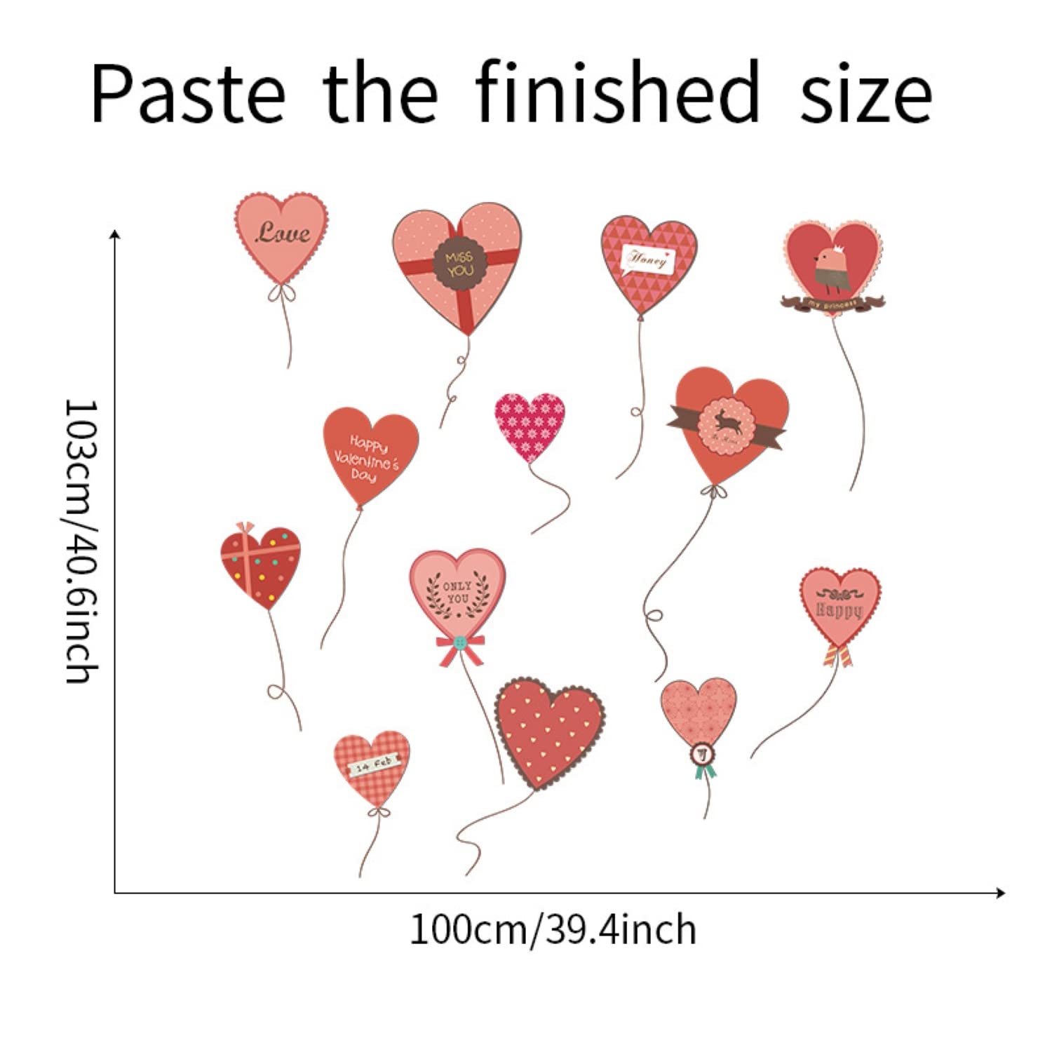 Valentine's Day Wall Decals Heart-Shaped Balloon Wall Stickers DIY Removable Mural for Nursery Baby Room Bedroom Doors Windows Valentine's Day Party Wall Decor