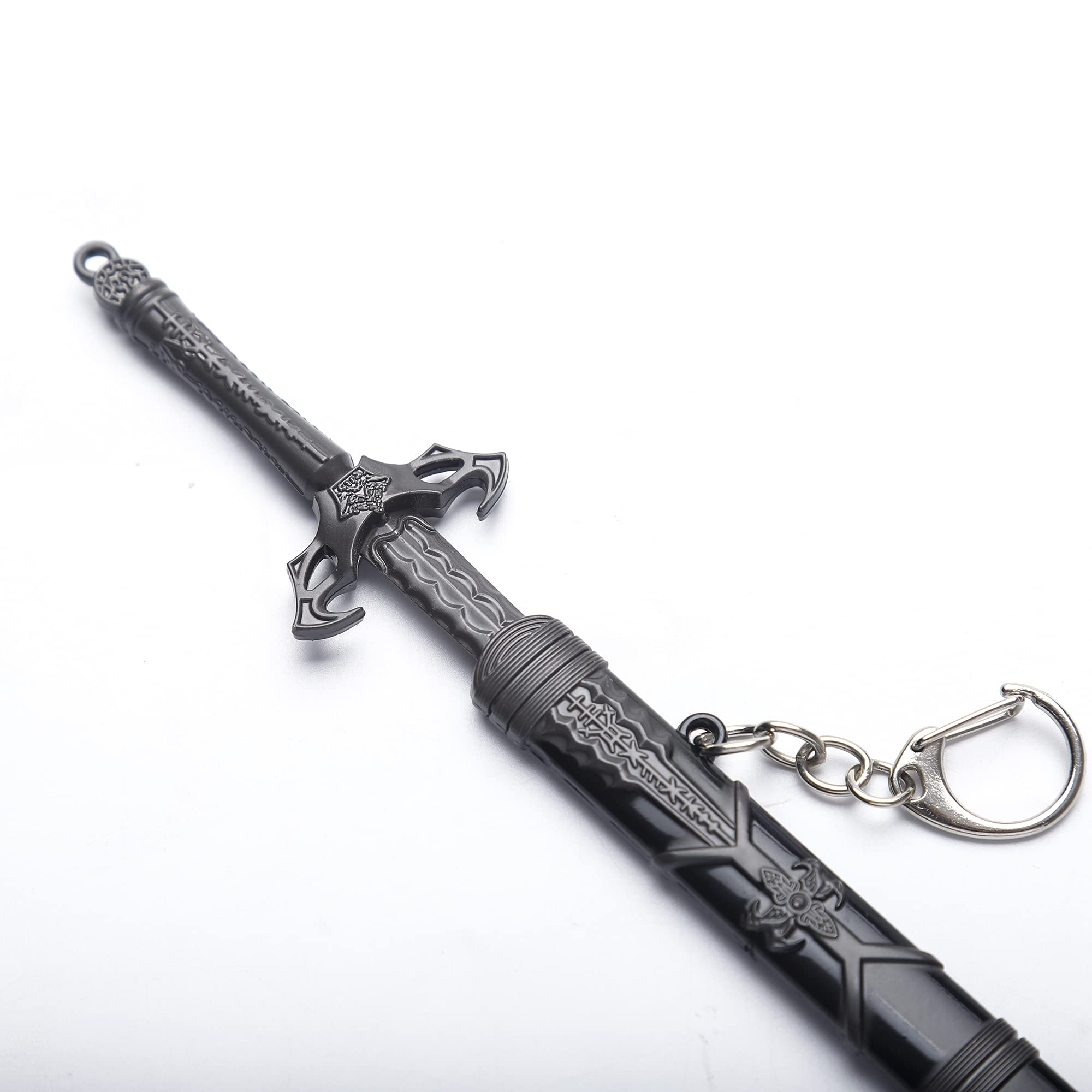 FFYGYZ Chinese Ancient JIAN Sword Keychain Key Ring Chains Chinese Style Weapon Metal Model Key Chain Sword Shaped Letter Parcel Opener Gift Action Figure Arts Free Sword Stand(Black&Gray)