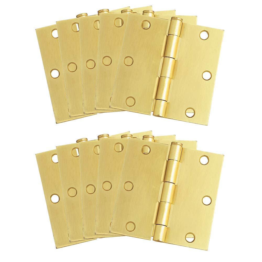 Design House 181461 Square Corner Steel Door Hinge Door Hardware Door Hinges Interior Doors, 3.5"x3.5", Satin Brass, 10-Pack
