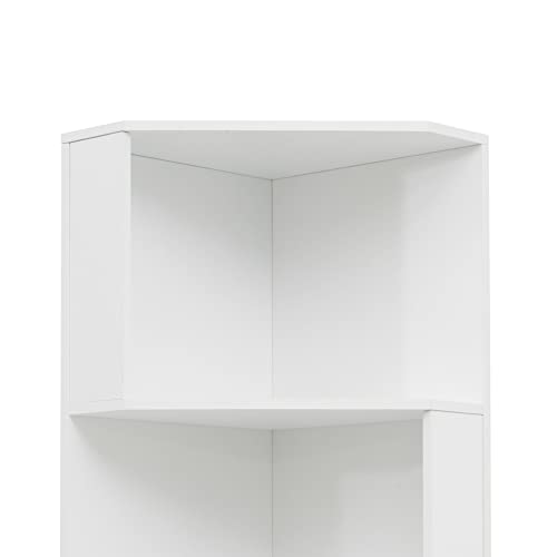Yusong Bookshelf Corner Shelf Bookcase, Wooden 5-Tier Book Shelves Display Cabinet for Living Room,Bedroom,Bathroom, White