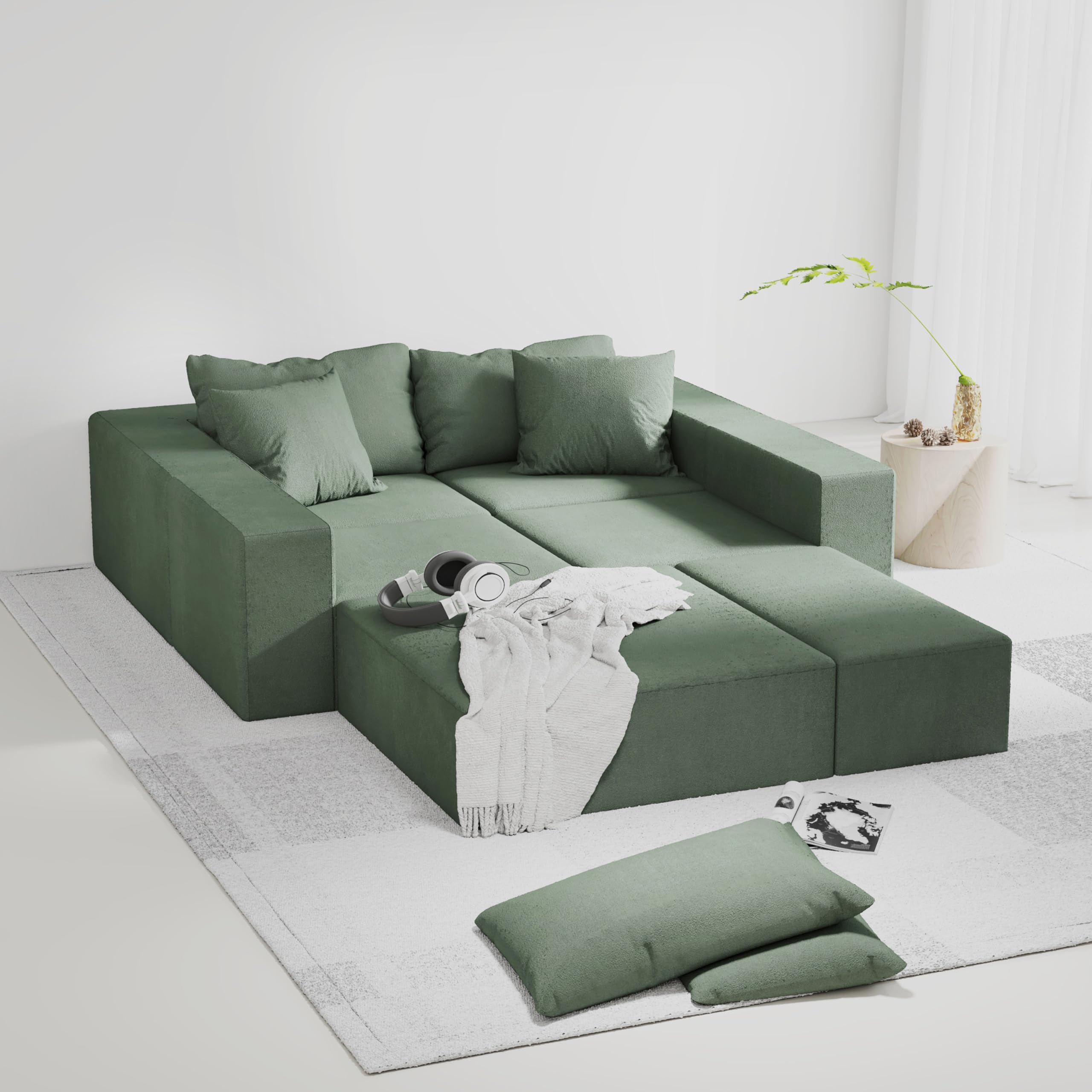 JUIKURY Modern Upholstered Sectional Sofa Couch Set,Modular 132" L Shaped Sectional Living Room Sofa Set with 6 Pillows,Free Combination Sofa Couch for Living Room,Bedroom