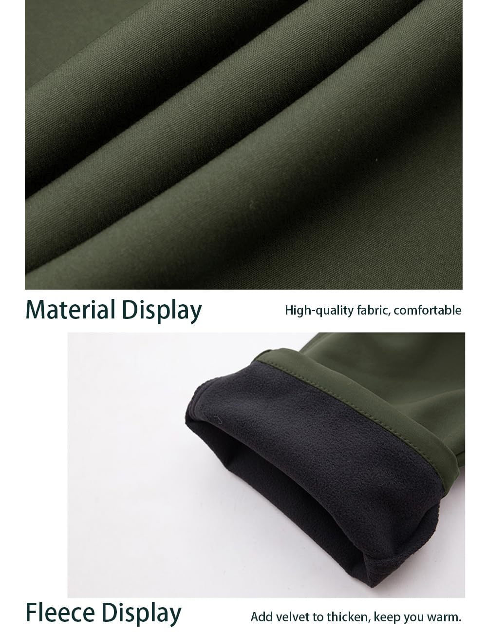 EKLENTSON Mens Work Pants Zipper Pockets Winter Cargo Softshell Mountain Pants Army Green