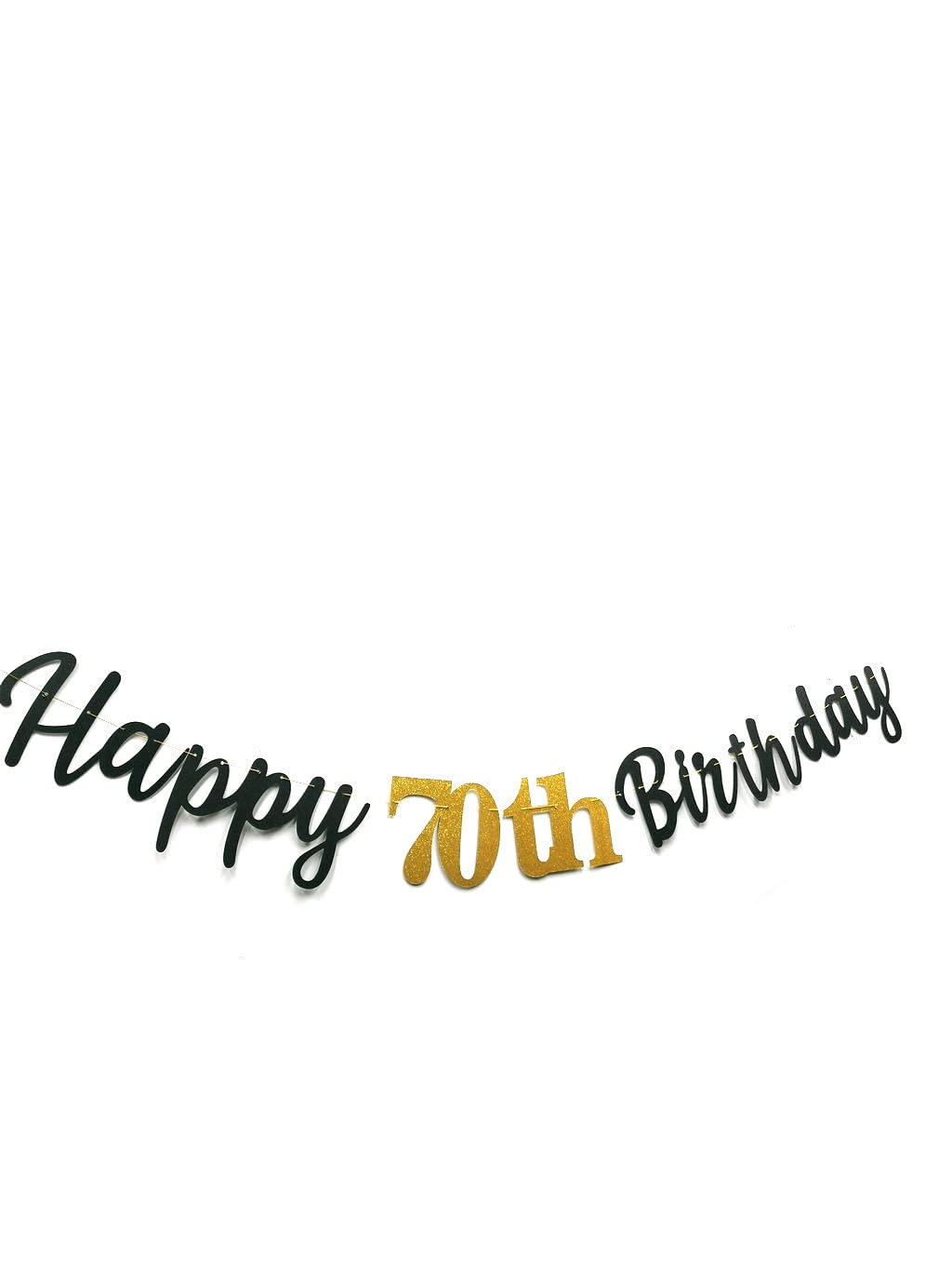 Glitter Happy 70th Birthday Banner - 70 Birthday Sign Banner - Cheers to 70 Years Birthday Party Bunting Decorations Black Pre-Assembled (Black)
