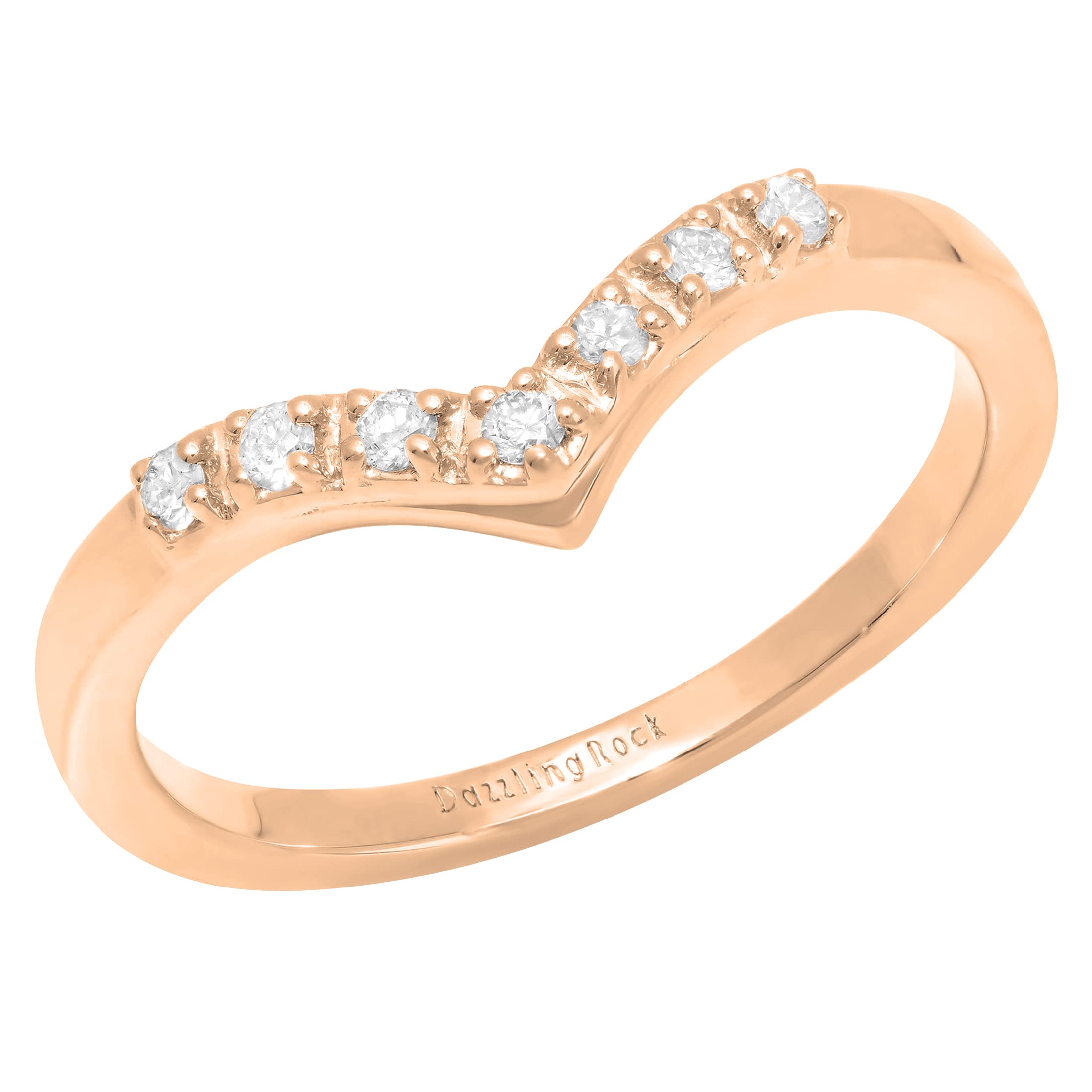 Dazzlingrock Collection 0.10 Carat (ctw) Round White Diamond 7 Stone Chevron Wedding Ring for Her in 14K Rose Gold Size 6