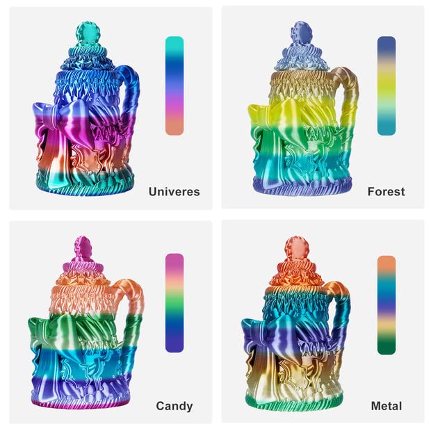 ERYONE Silk Rainbow Filament PLA 1.75mm for 3D Printer +/- 0.03mm, 0.25kg*4 Spools, Metal Silk Rainbow, Forest Rainow, Universe Rainbow, Candy Rainbow