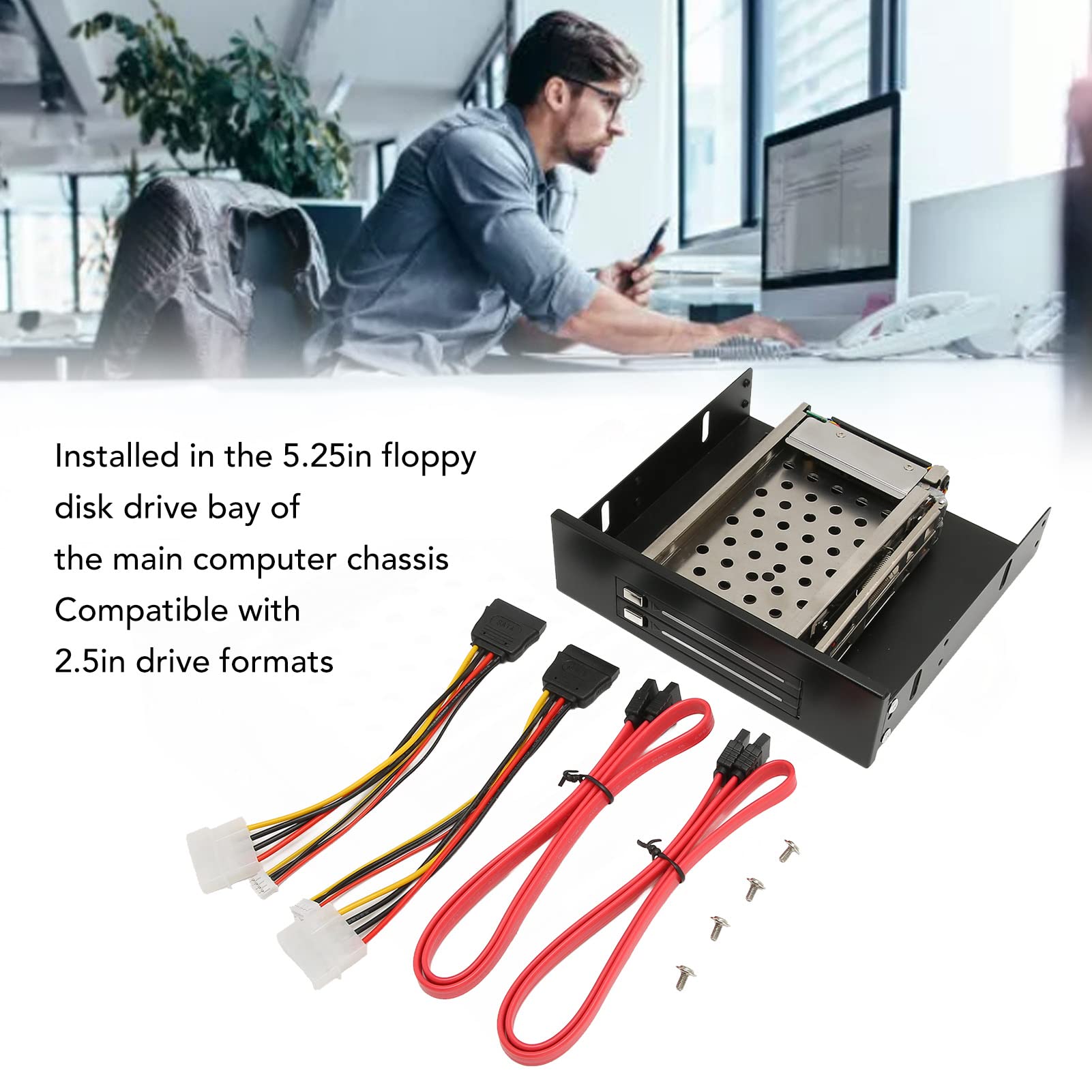Internal HDD Enclosure, Dual Bay II Interface Internal Hard Drive Tray 7mm to 9.5mm Hard Drive Thickness HDD Mobile Rack Cage for 2.5 Inch SDD, HDD