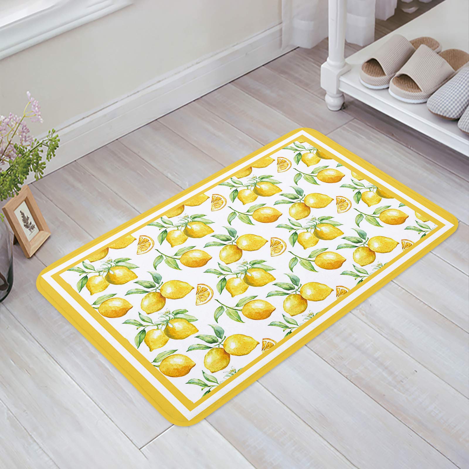 Front Door Mat Floor Mats for Home Decor, Watercolor Lemon Memory Foam Runner Entryway Area Rug Non-Slip Absorbent Doormat Washable Rug, 18x30Inch Welcome Mats for Bedroom Decor Living Room Decor