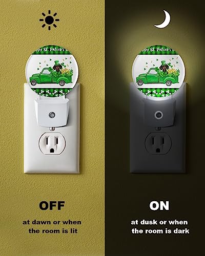 Night Light Plug into Wall, LED Nightlights Happy St. Patrick's Day Shamrock Funny Dachshund Truck Green Plaid Small Nightlight Auto Dusk-to-Dawn Sensor Lamp LED Night Lights for Kid's Bedroom