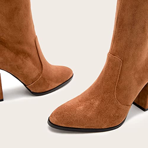 FASDNENDYS Boots for Women Cowboy Style Shoes Boots Warm Boots Retro Boots Heel Long Boots for Women's Boots Small Heel Brown