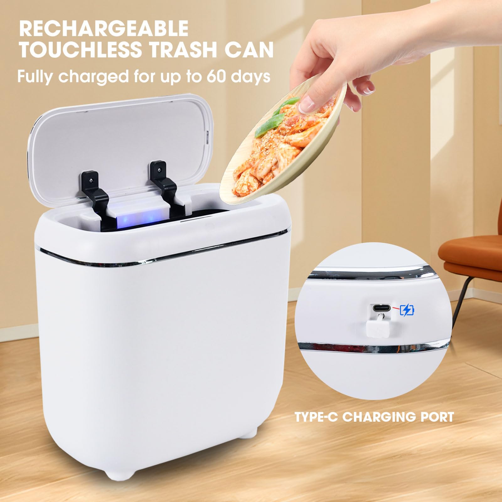 latafile 3.7 Gallon Smart Bathroom Trash Can, Touchless Motion Sensor Garbage Can with Lid, for Bathroom, Office, rv, Bedroom, Living Room, White 8661