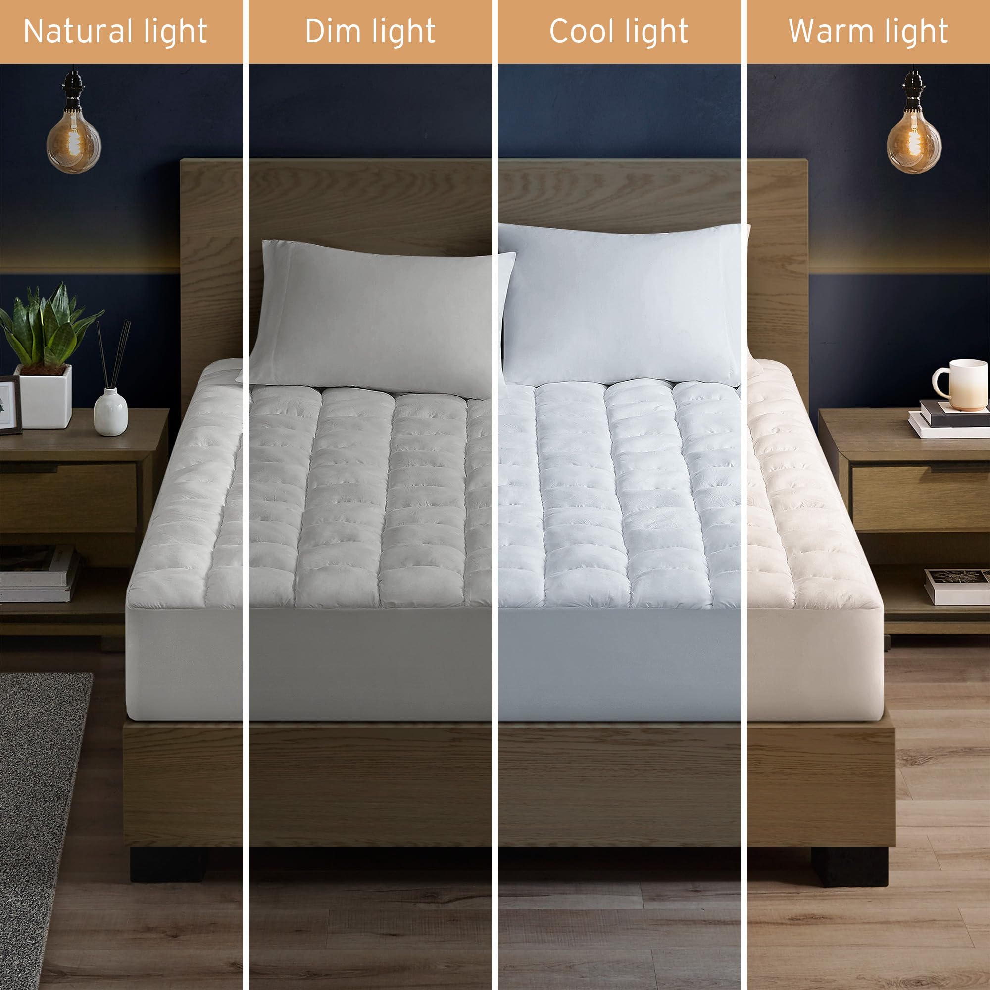 Intelligent Design Twin Mattress Pad, Overfilled High Density Down Alternative Fill, Extra Fluffy 3D Puff Mattress Topper Soft Microfiber Mattress Cover, Fitted Pocket Fits Up to 18", Queen, White
