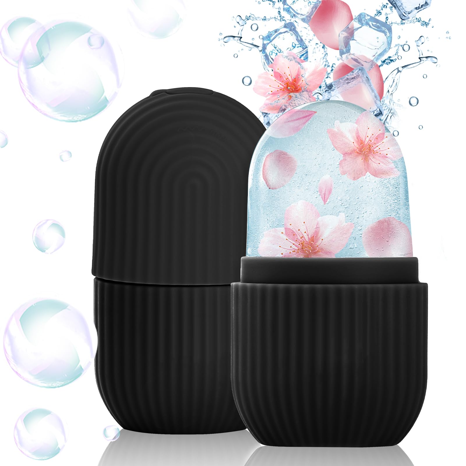 IMEASY Ice Roller for Face and Eye, Upgrated Ice Face Roller,Facial Beauty Ice Roller Skin Care Tools, Ice Facial Cube, Gua Sha Face Massage, Silicone Ice Mold for Face Beauty (Black)