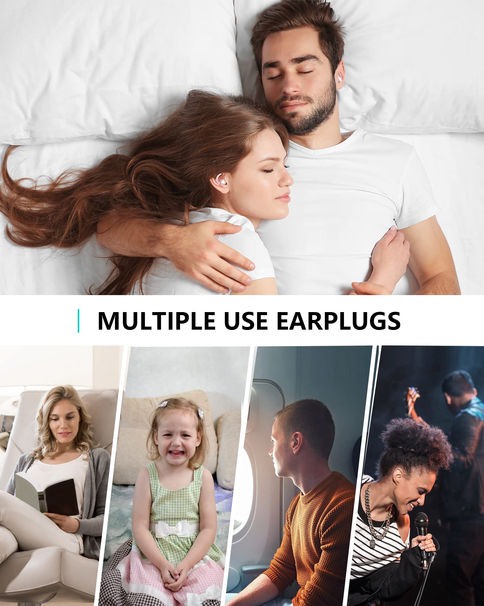 Ear Plugs for Sleeping Noise Cancelling & Reduction Silicone, 2 Pairs Reusable Sleep Ear Plugs,Hearing Protection Earplugs Sound Blocking for Concerts,Motorcycle,Work(Pink)