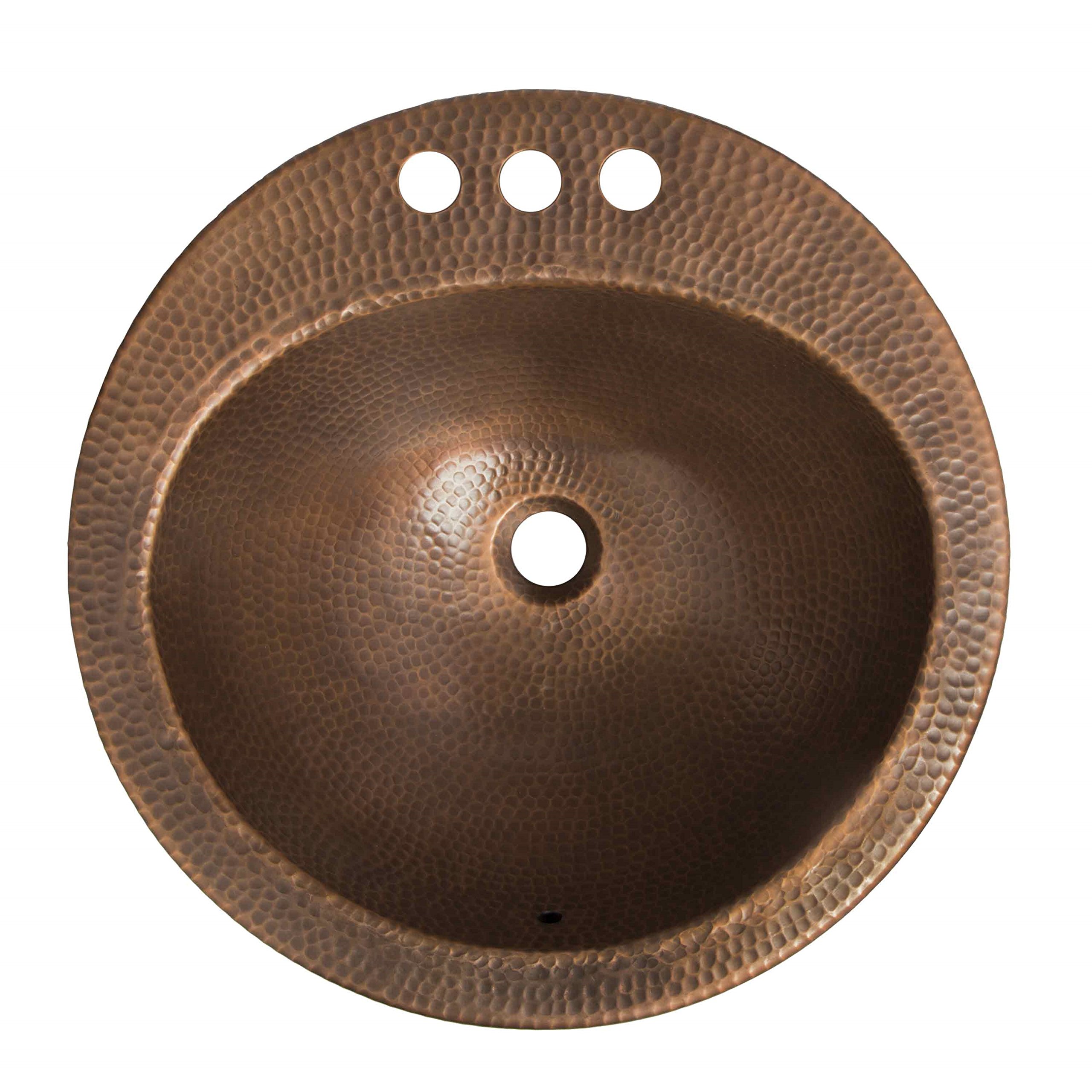 Sinkology SB101-19AC Bell Drop-in Handmade Copper Bath Sink with 4" Faucet Holes and Overflow, 19", Antique Copper