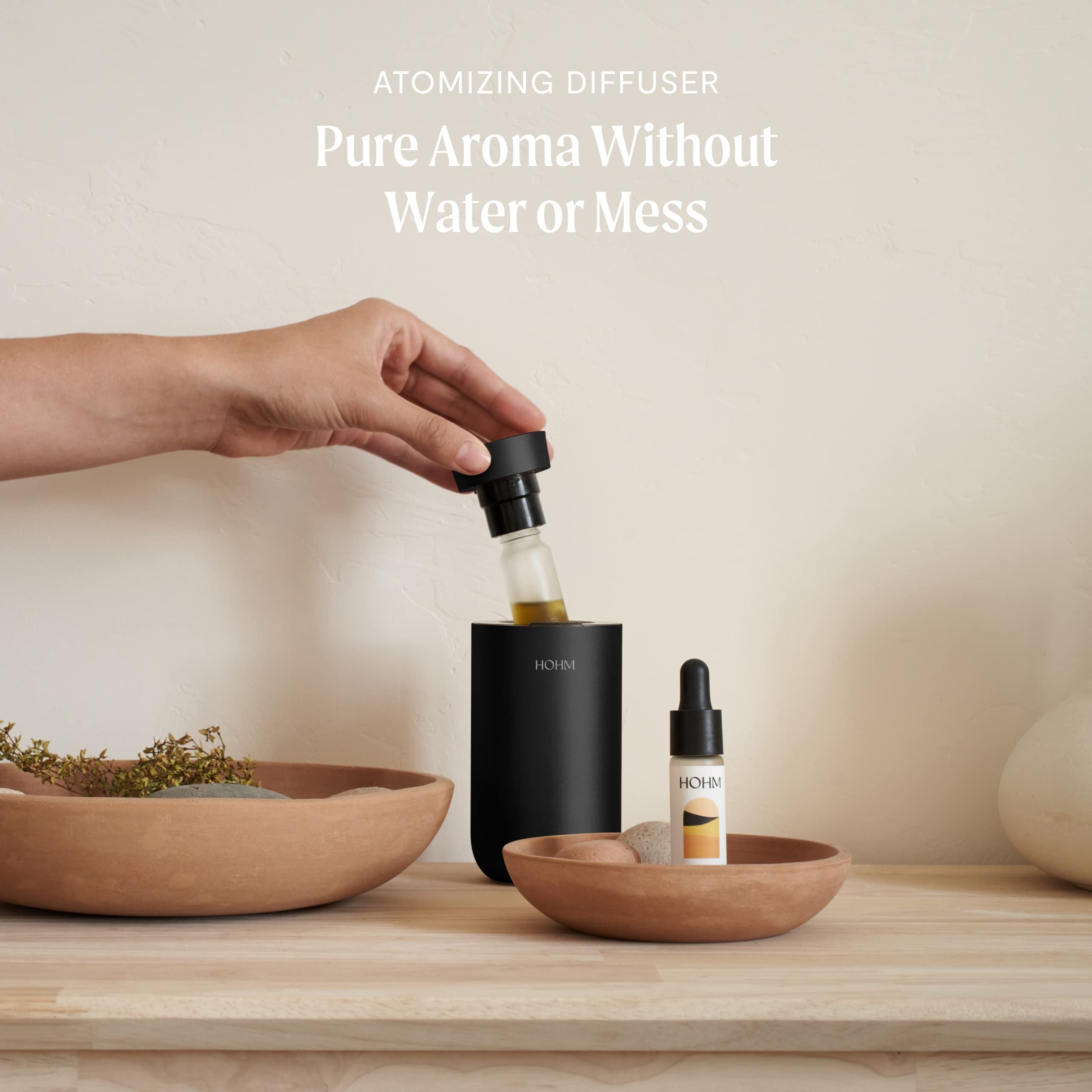 Hohm Vessel Diffuser - Portable Essential Oil Atomizer Diffuser for Essential Oils - Waterless Essential Oil Diffuser - Adjustable Scenting, Chargeable & 450 SQ-FT Coverage - Black