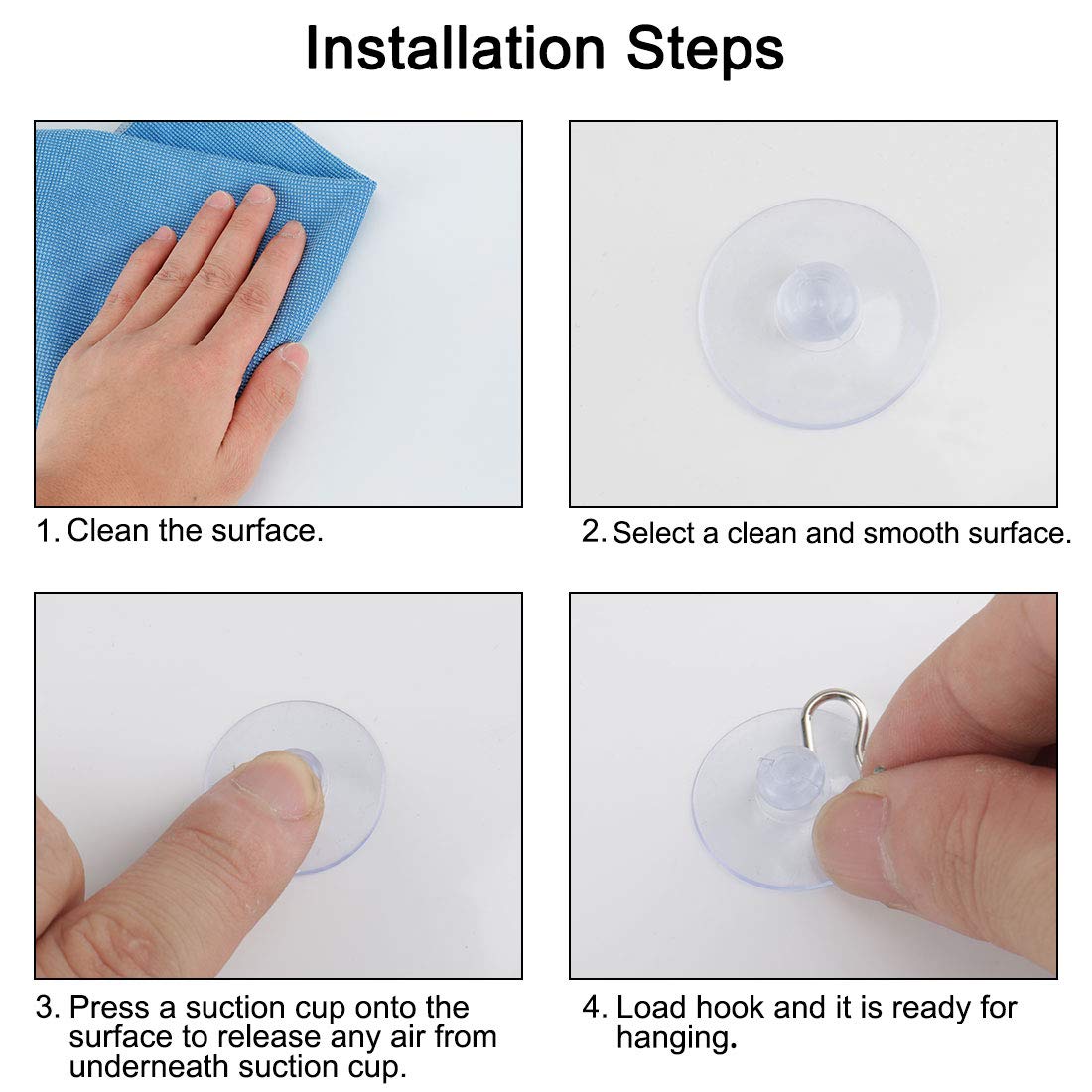 uxcell 4pcs Suction Cup Hooks 1 Inch Diameter Wall Hooks Hangers Removable Kitchen Bathroom Wall Vacuum Holder for Smooth Tile Glass