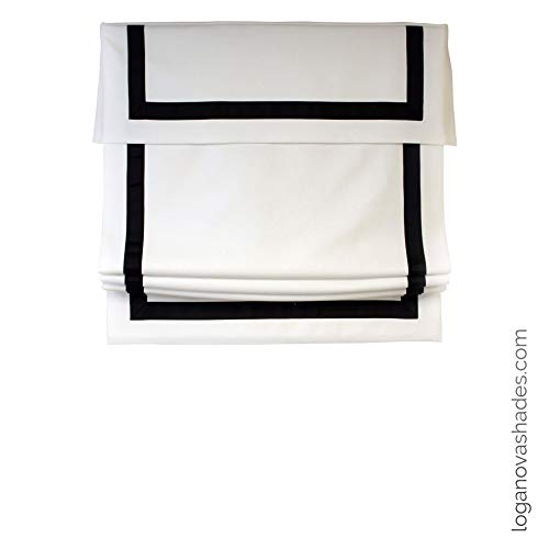 LOGANOVA Faux Linen Roman Shades With Valance For Large & Small Windows, and French Doors. Custom Made. Optional Blackout Lining Blocks 99.9% Of Light. Cordless Motorized Or Chain Mechanism.