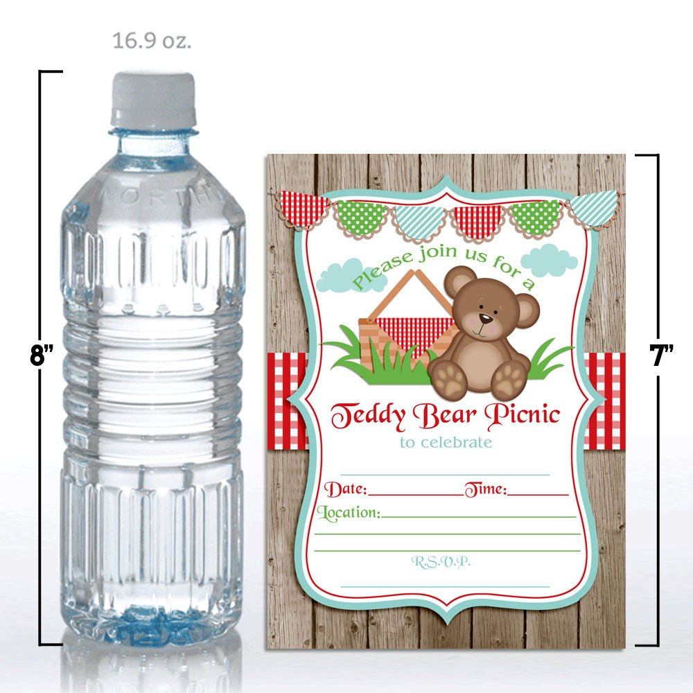 Teddy Bear Picnic Birthday Party Invitations, 20 5x7 Fill In Cards with Twenty White Envelopes by AmandaCreation