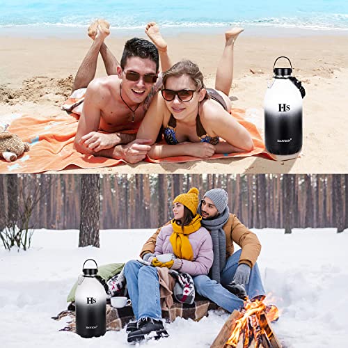 HAWSON Insulated Water Bottle 128oz with Straw Handle Lid Sport One Gallon Water Jug Stainless Steel Cold Water Bottles with Paracord Handle Wide Mouth Thermo Canteen Mug