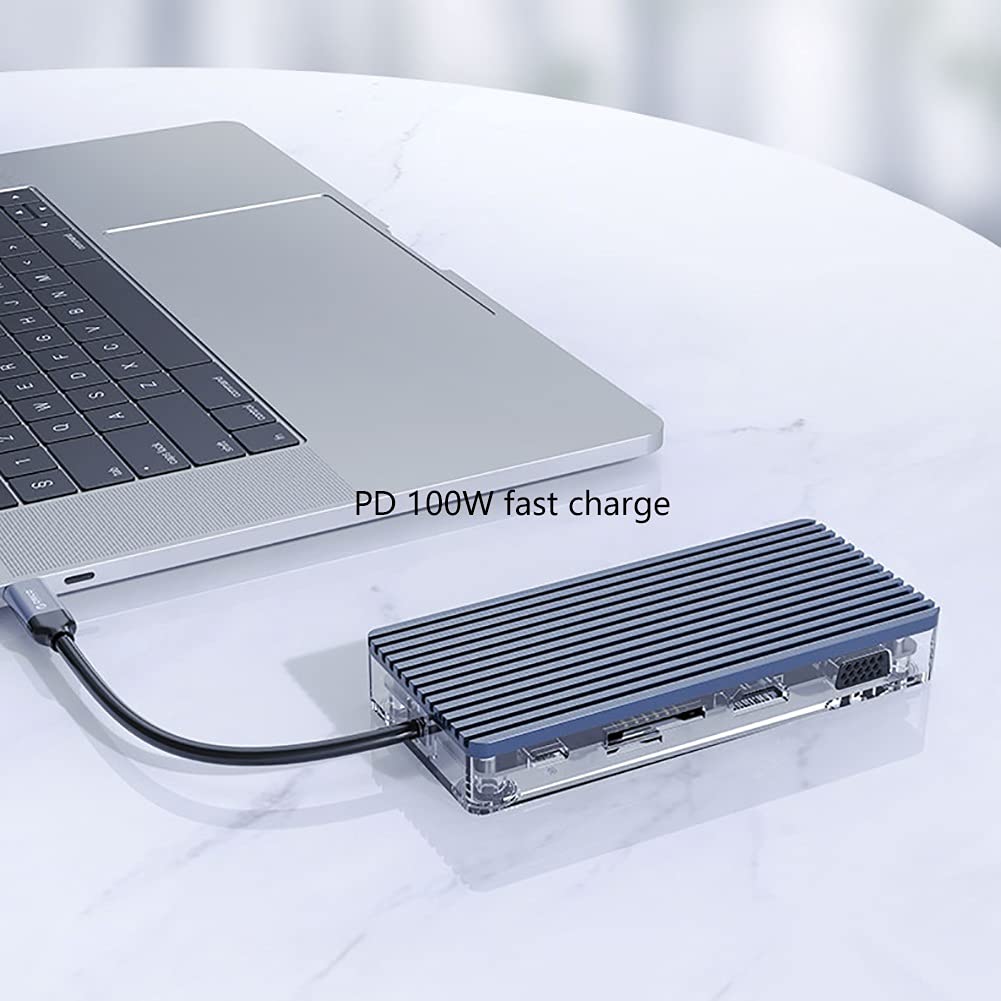Hub Dock Adapter USB C Hub 11 in 1 Type C Adapter with HDMI, VGA, 100W PD, 3 USB 3.0, USB 2.0, Ethernet, SD/TF Card Reader, 3.5mm Audio Computer Accessories