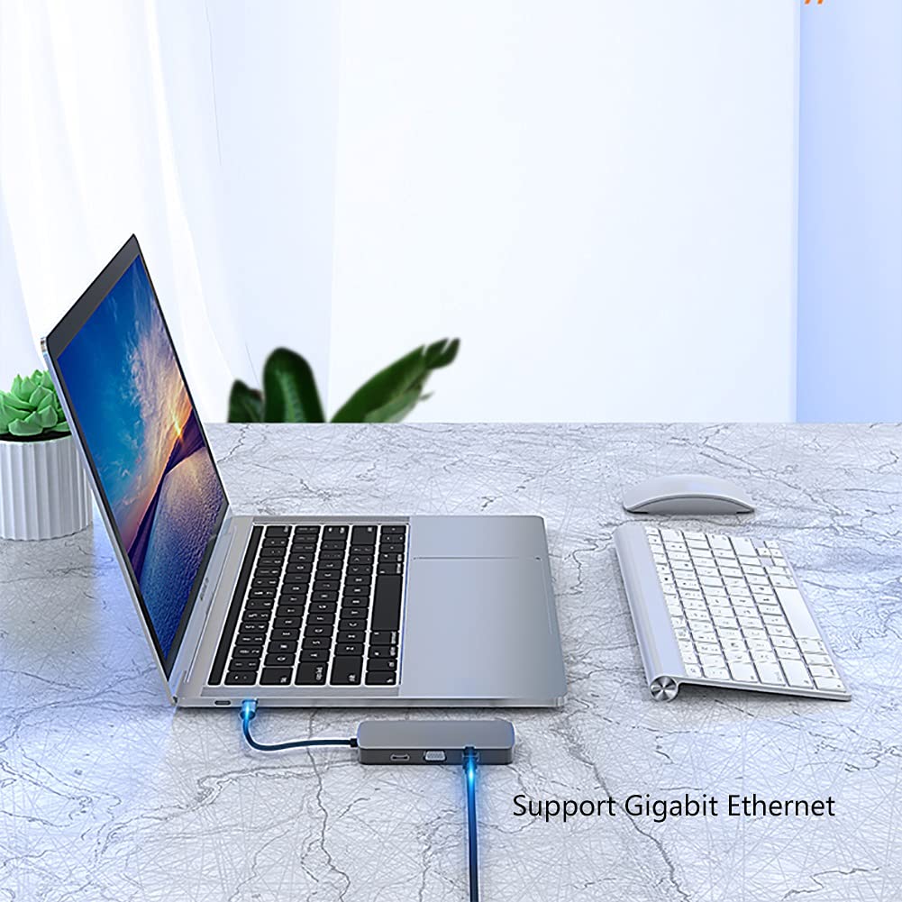 Hub Dock Adapter USB C Hub 10 in 1 USB-C Splitter Hub with Ethernet, HDMI, VGA, 2 USB 3.0, USB 2.0, SD/TF Card Reader, 3.5mm Audio, USB-C PD Computer Accessories