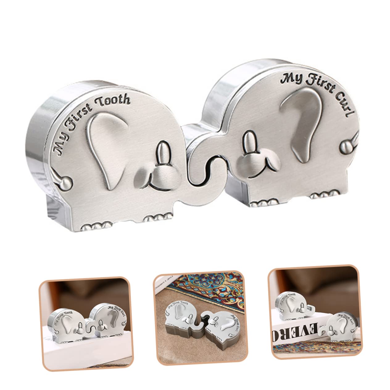 Kisangel 1 pair box Kids and Curl Shower Elephant Container Silver Keepsake Save Souvenir St Toddler Storage Saver for Fairy Organizer First Metal Teeth Holder Tooth