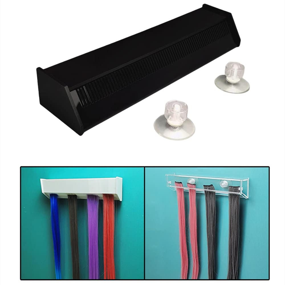 LIXIMMAZN Acrylic Hair Extension Holder, Dustproof Wig Stand Hair Hanger, Durable Sectioning Display Hair Separator, Wall Mounted Installation Without Punching (Black)