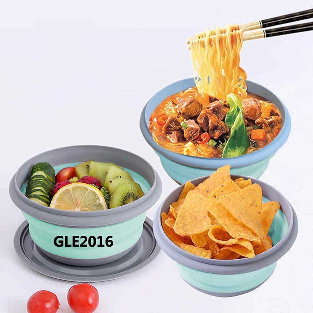 GLE2016 3 PCs Food Grade Silicone Collapsible Bowl Lunch Box - Expandable Food Storage Containers Set -Silicone Salad Bowl with Lid Portable