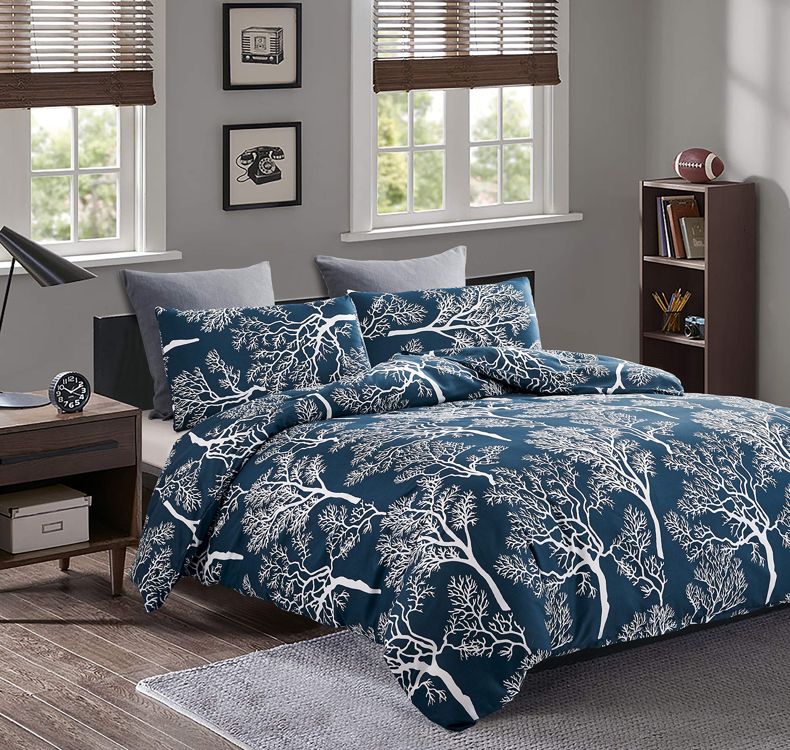 YFISAN Navy Comforter Cover Set Twin Printed Breathable Soft 2 Pieces Bedding Set with Zipper Closure and Corner Ties 68"x90" Durable Duvet Cover Set (Style 2, Twin)