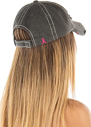 Funky Junque Breast Cancer Ribbon Baseball Cap - American Flag w/Ribbons - Black