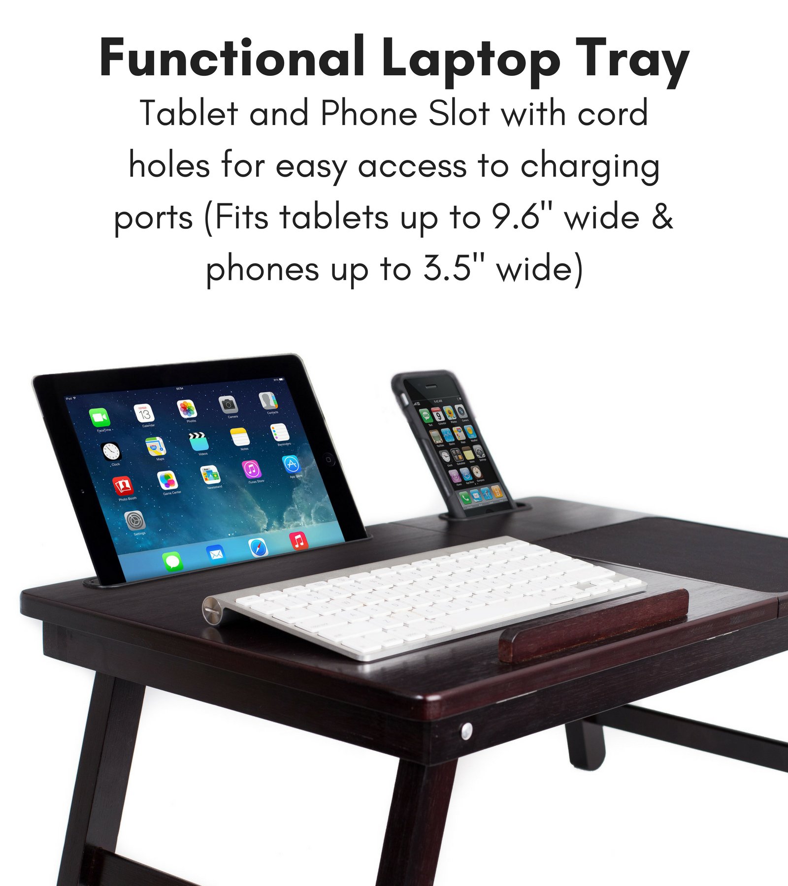 Sofia + Sam Laptop Bed Tray with Storage Drawer and Media Slots | Folding Legs and Mouse Pad | Fits Laptops Up to 15" | Tablets Up to 9.6" | Smart Phones Up to 4" | Espresso | Work from Home Desk