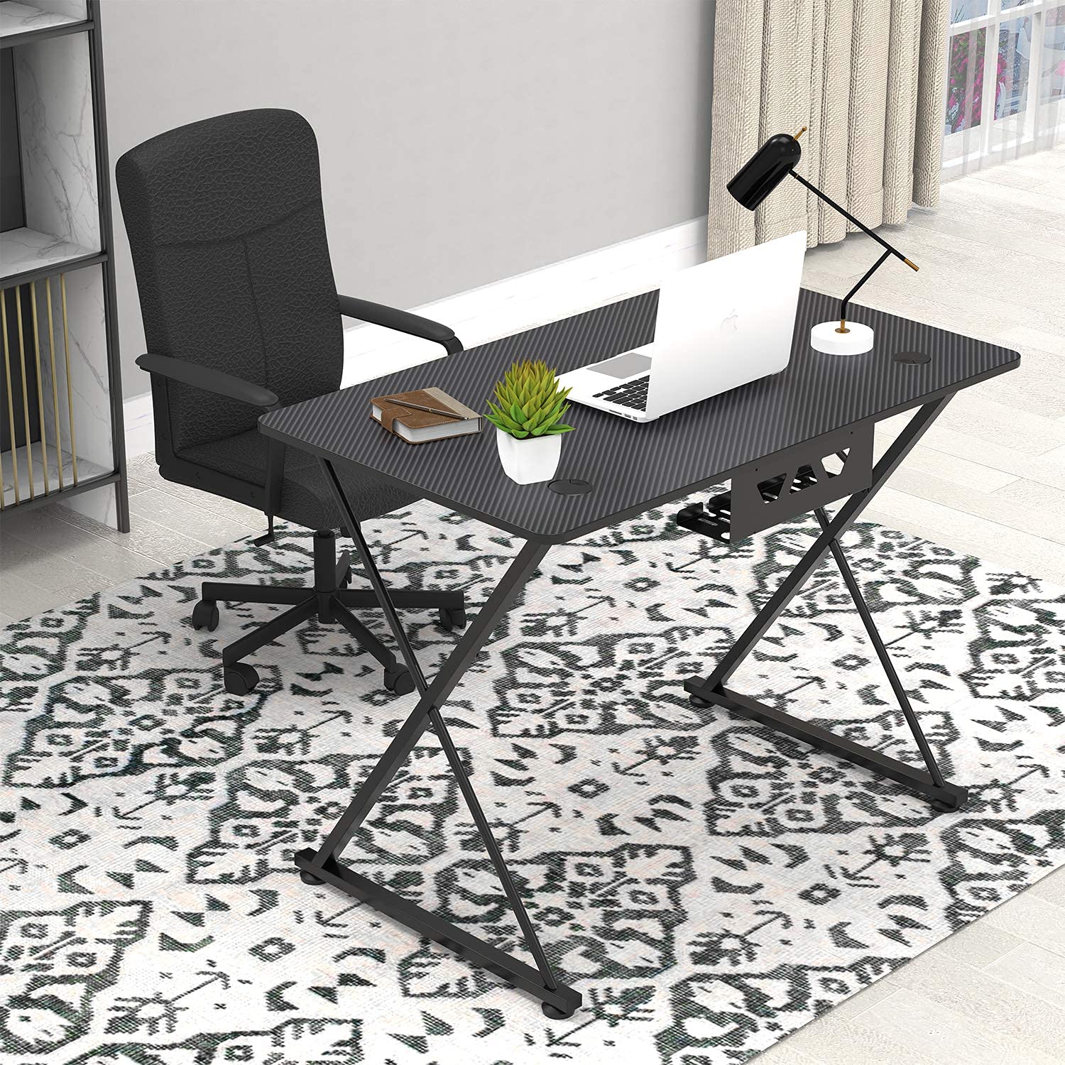 DESIGNA 39'' Gaming Desk, X-Shape Computer Desk with Free Mouse pad, Cup Holder& Headphone Hook & Controller Stand, Gamer Workstation for Home Office, Black