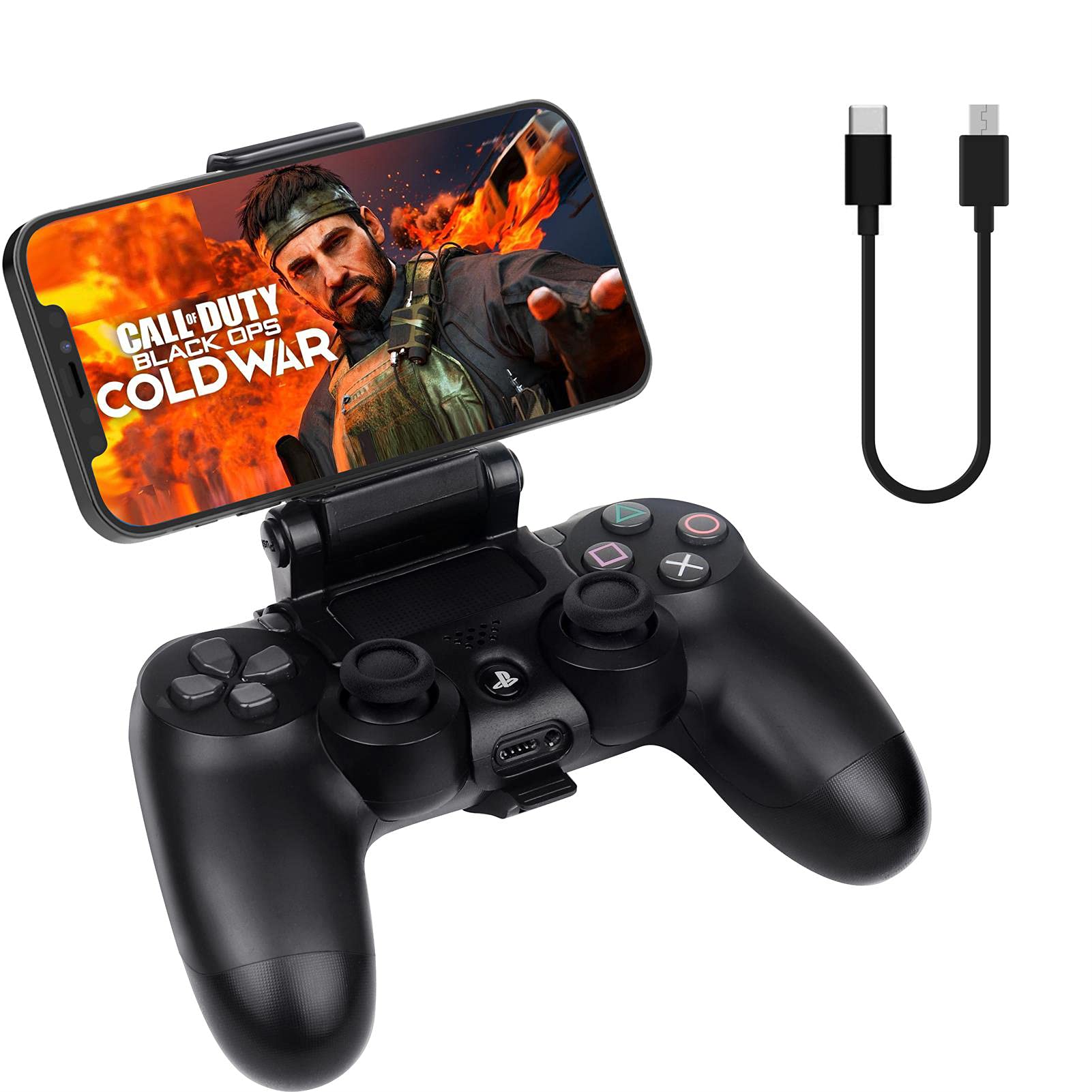 DEMOORY PS4 Controller Phone Mount Clip Holder for Remote Play, Adjustable Mobile Android/iOS Smartphone Gaming Clamp Stand Grip Bracket Compatible with Playstation 4/Slim/Pro Controller, Black