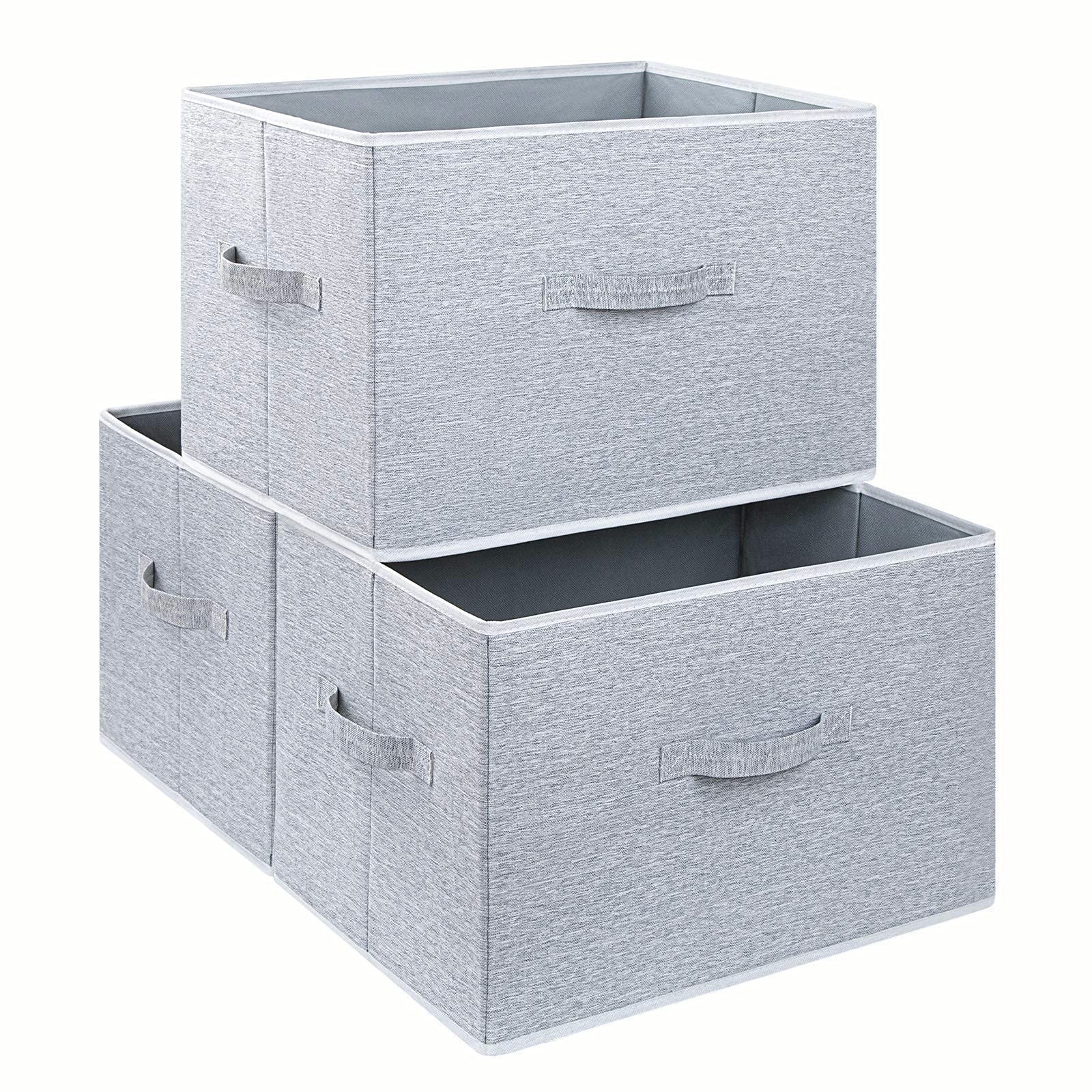 DIMJ Closet Organizer, 3 Packs Storage Baskets for Organizing, Large Baskets for Storage, Foldable Fabric Clothes Bin for Clothes, Baby Toiletry, Towel, DVD, Book (Beige)