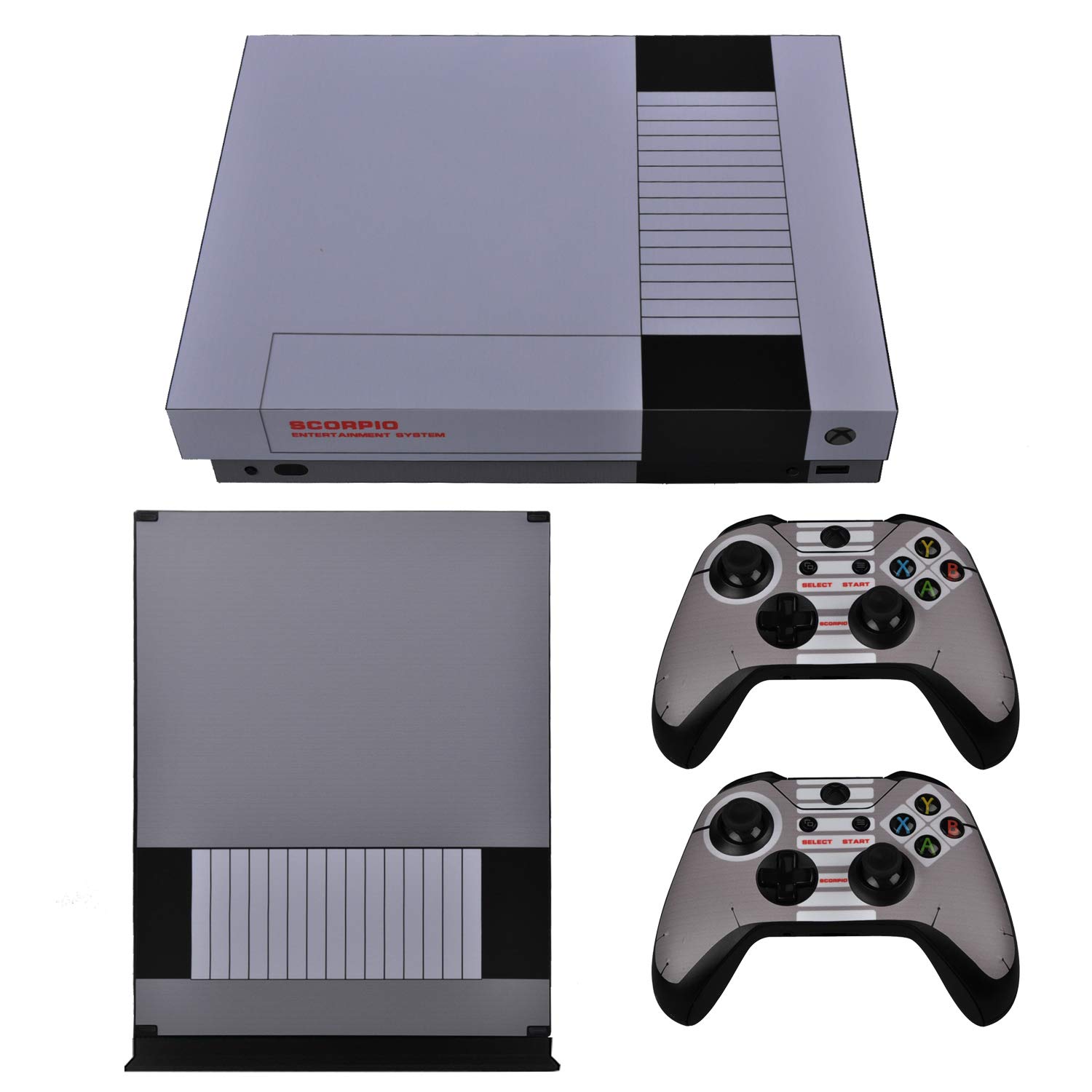 eXtremeRate 8-bit NES Skin Stickers for Xbox One X Console Controller with 2 Pcs Home Button Decals