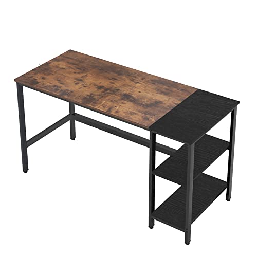 SogesHome 55inches Trestle Desk, Home Office Computer PC Desk with 2-Tier Shelves, Working Gaming Desk Study Desk Workstation Writing Table for Bedroom Living Room, School, Apartment