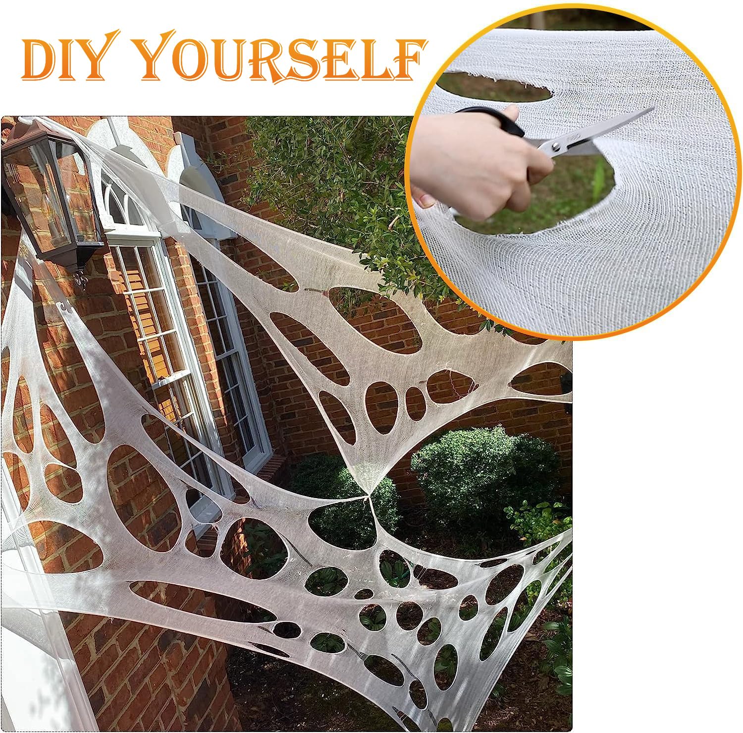 Giant Spider Web Halloween Decorations Outdoor, Stretchy 450 sqft Spooky Spider Web, Cut-Your-Own Flexible Spider Webbing for Halloween Party, Haunted House Outdoor Indoor