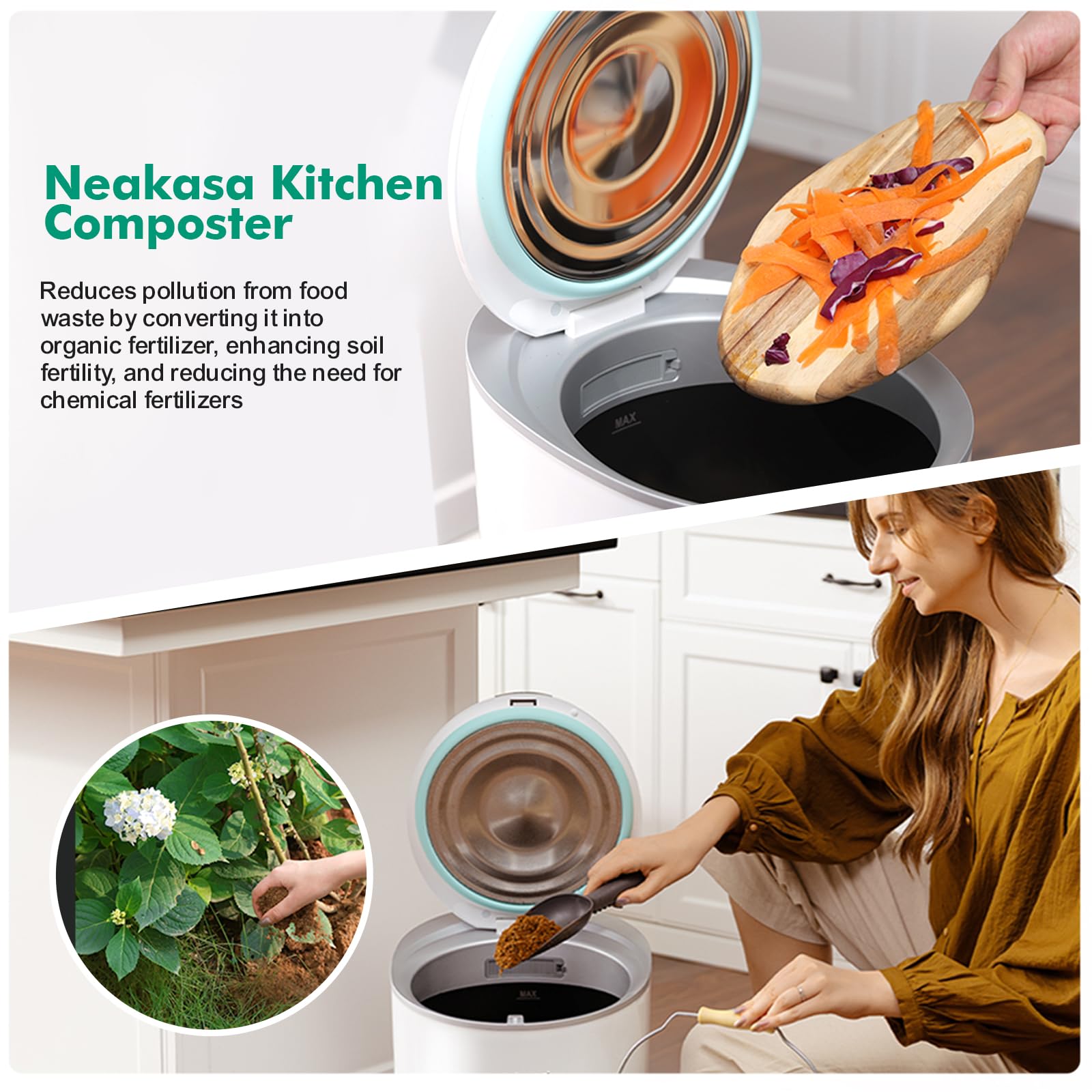 Moreborn by Neakasa 12L Larger Capacity Electric Composter for Kitchen, Smart Odorless Food Waste Compost Machine, Turn Food Waste Into Organic Fertilizer for Plants, Indoor Compost Bin