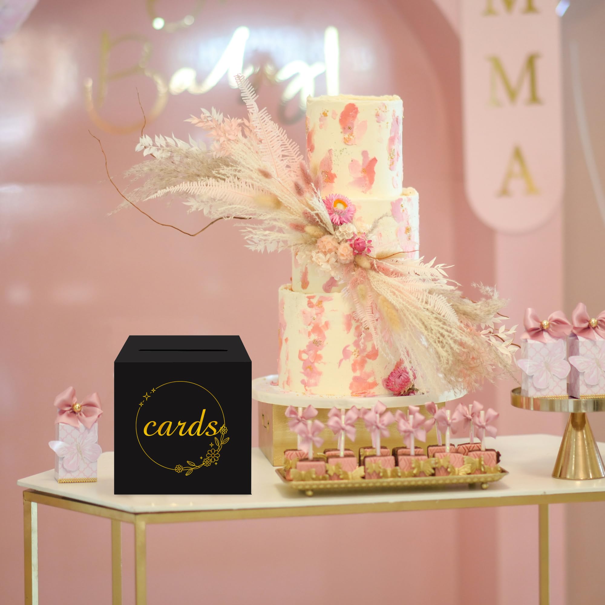 Laroder 1 Pack Black Card Box Wedding Card Box Graduation Card Box Holder Card Box for Party Baby Bridal Shower Funeral Retirement Gold Card Box Cardboard Birthday Card Box Raffle Box