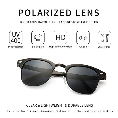 SUNGAIT Classic Half Frame Retro Sunglasses with Polarized Lens (Black Frame Gray Lens)