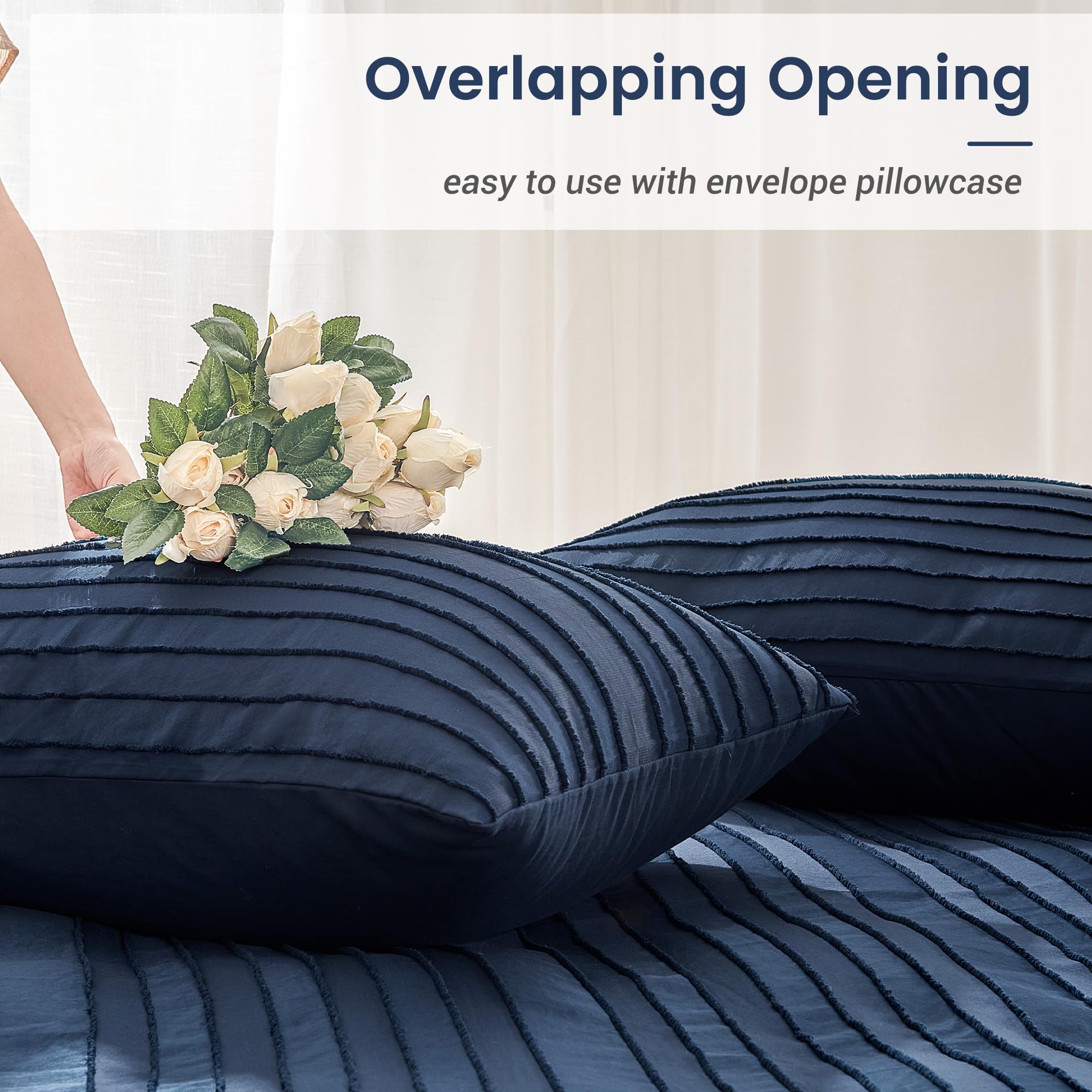 NEXHOME PRO Duvet Cover King Size, Navy 3 Pieces Boho Tufted Duvet Cover Set, Soft and Lightweight Microfiber Comforter Cover Set for All Season (Navy King, 104 x 90)-No Comforter