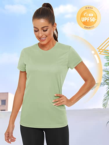 TACVASEN Women's Rash Guard UPF 50+ Hiking Running Outdoor Short Sleeve Summer Solid Workout Shirts, Light Green, M
