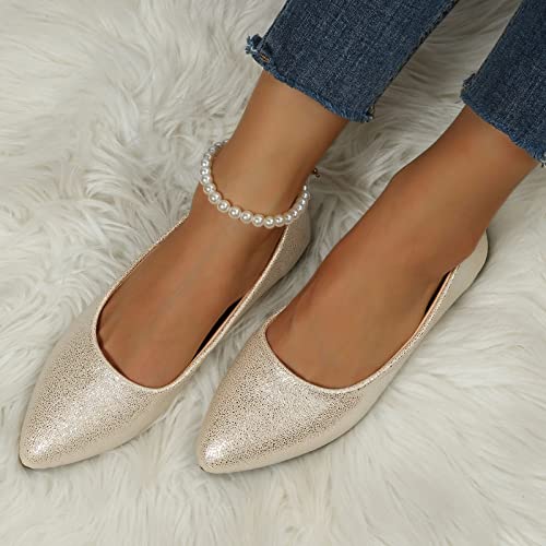 FASDNENDYS Casual Women's Non Slip Sequins Solid Color Slip On Pointed Toe Breathable Work Single Shoes Tennis Shoe Sandals Gold