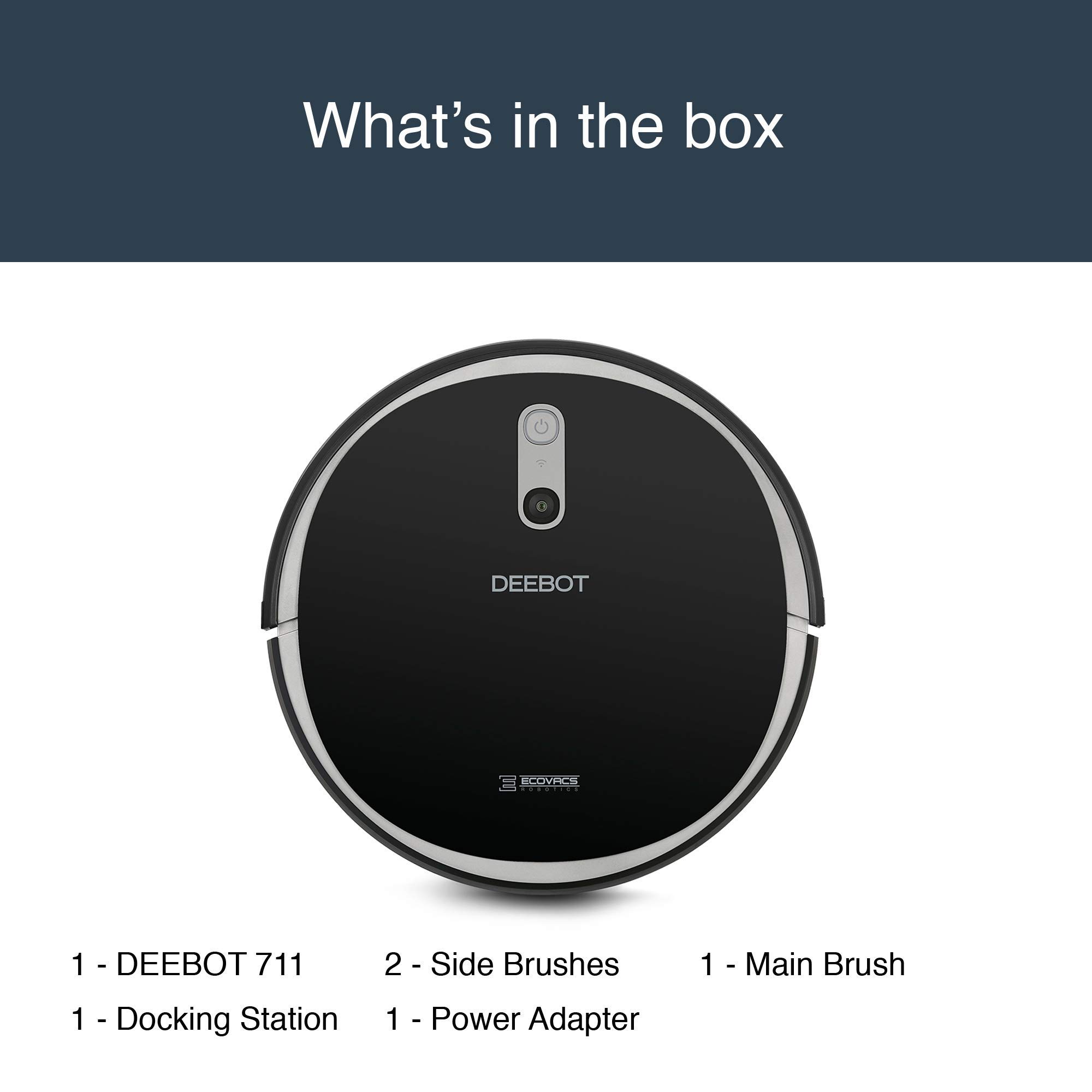 Ecovacs Deebot 711 Robot Vacuum Cleaner with Smart Navi 2.0, Systematic Mapping Cleaning, Wi-Fi Connectivity, Ideal for Pet Hair, Carpets, Hard Floor Surfaces, Compatible with Alexa (Renewed)